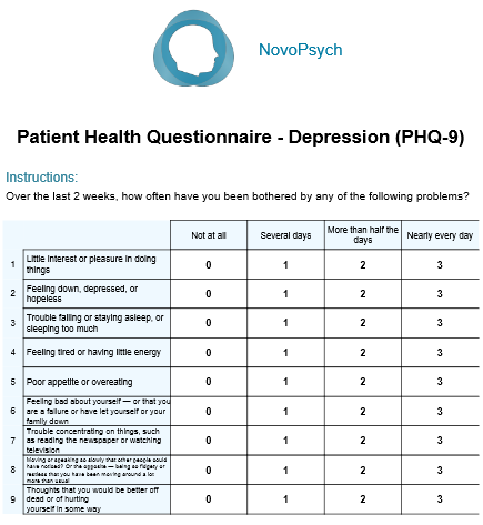 Patient Health Questionnaire Depression PHQ 9 NovoPsych Psychometrics
